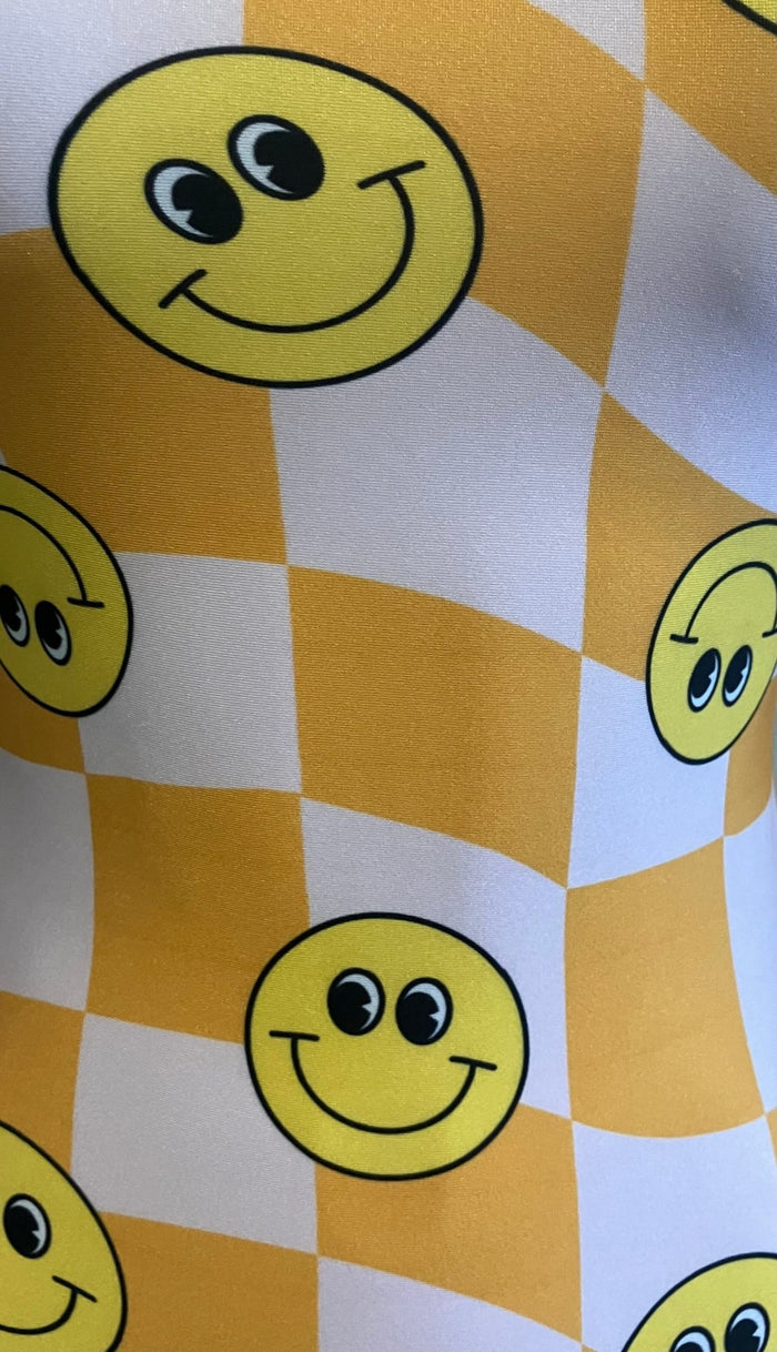 Checker Smiley Face Leotard - Girls Gymnastics - Choose Happiness!