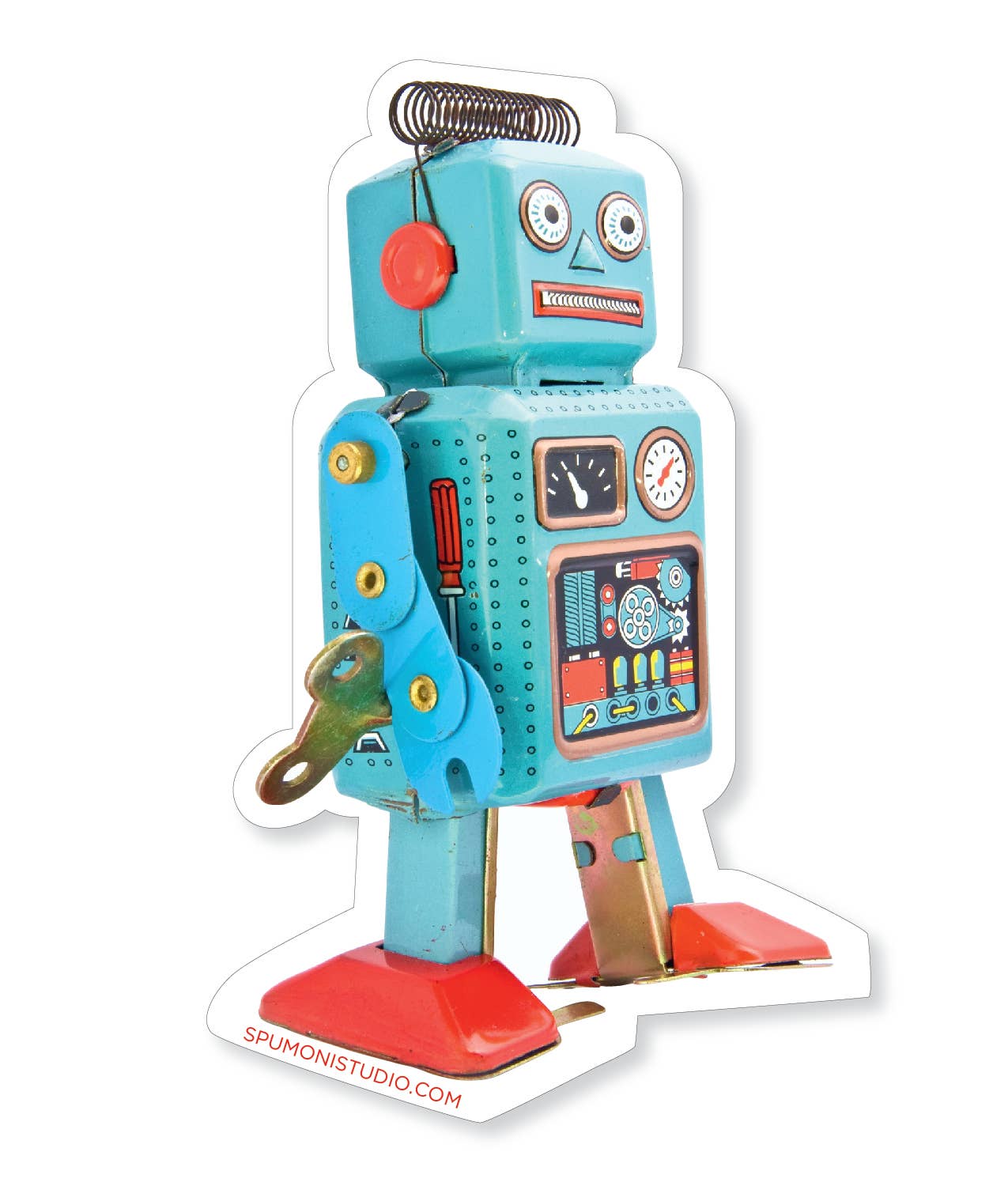 Retro Robot Sticker - Vintage Decal for Laptop, Water Bottle