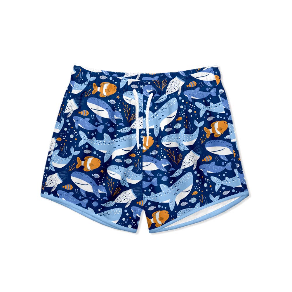 Boys Navy Shark Swim Trunks - Olly Ocean - Size 3T