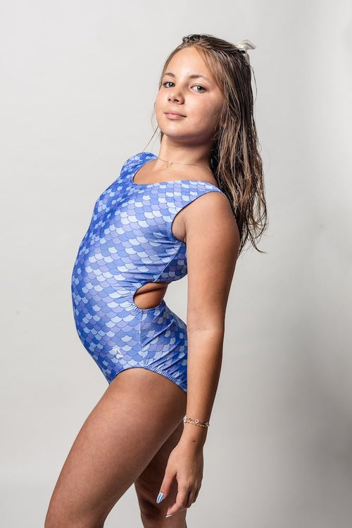 Blue Mermaid Scale Gymnastics Leotard for Girls || Foxy's